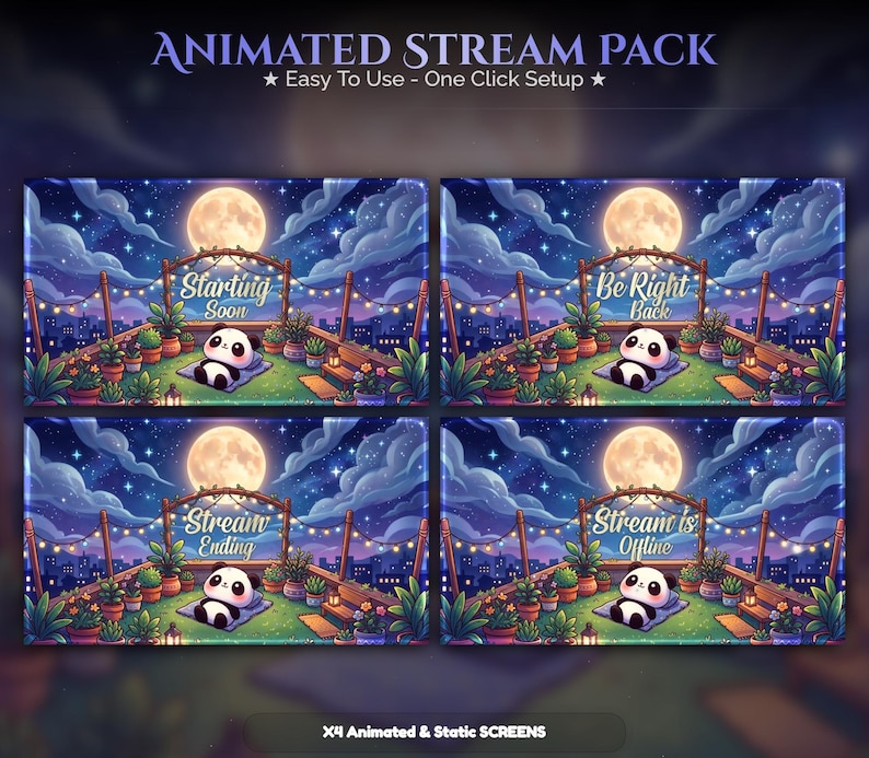 Starry Night Cozy Panda Overlay Animated Stream Package: Twitch ...