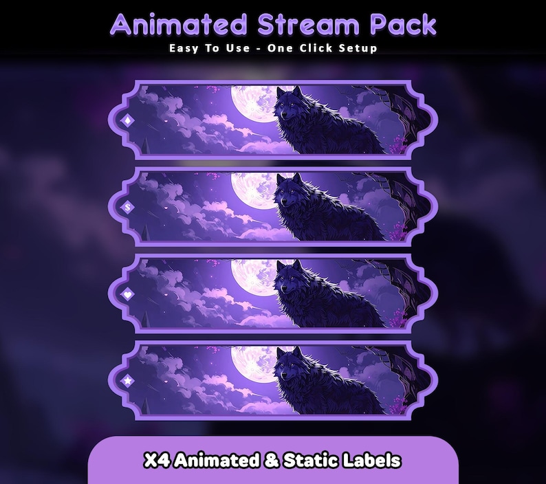 Midnight Wolf Animated Stream Package: for Twitch Overlay, Youtube ...