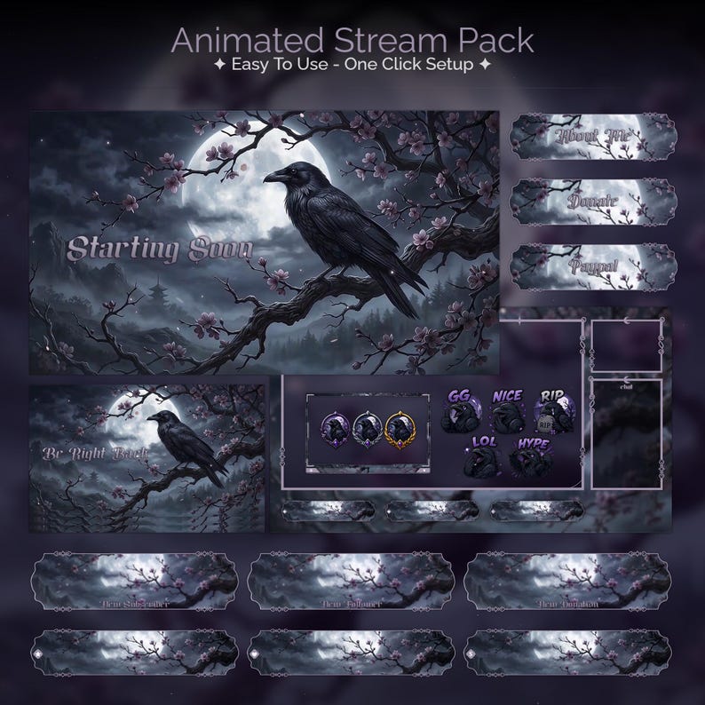 Mystic Moonlight Raven Overlay Animated Stream Package: for Twitch ...