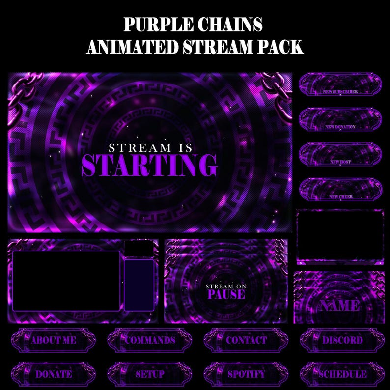 Purple Chains Animated Stream Package: for Twitch Overlay, Youtube ...
