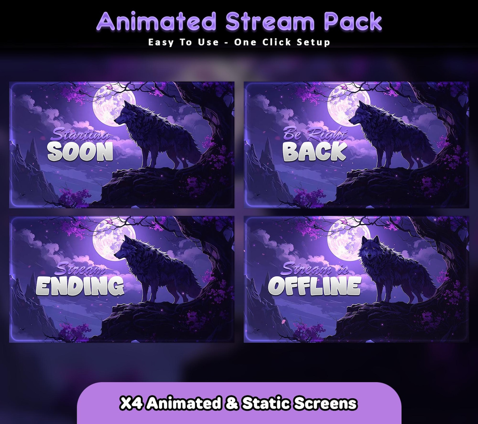 Midnight Wolf Animated Stream Package: for Twitch Overlay, Youtube ...