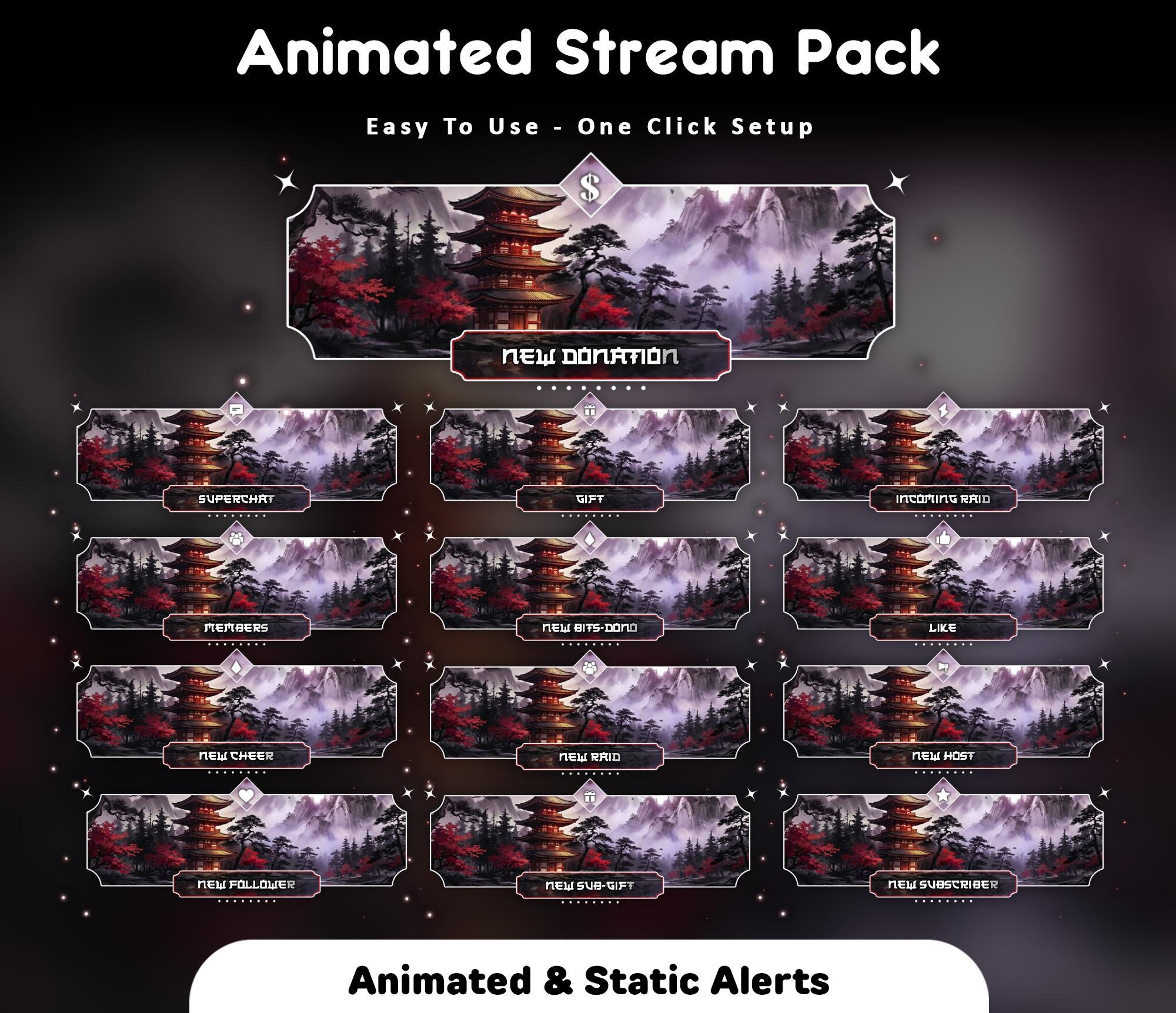 Samurai Moon Animated Stream Package: for Twitch Overlay, Youtube, Kick ...