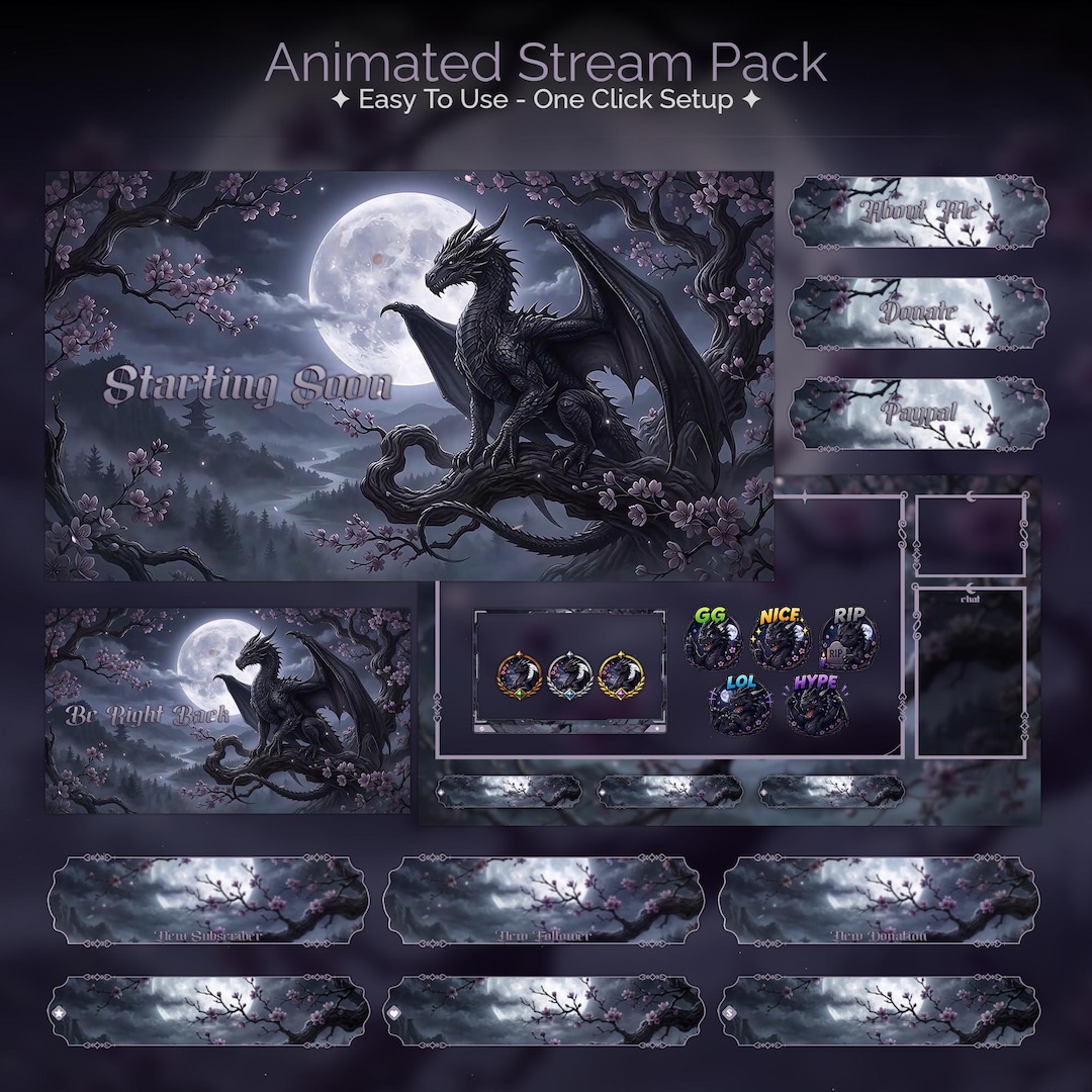 Mystic Moonlight Dragon Overlay Animated Stream Package: for Twitch ...