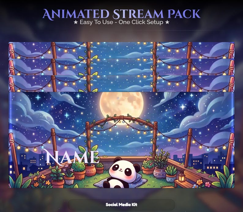 Starry Night Cozy Panda Overlay Animated Stream Package: Twitch ...