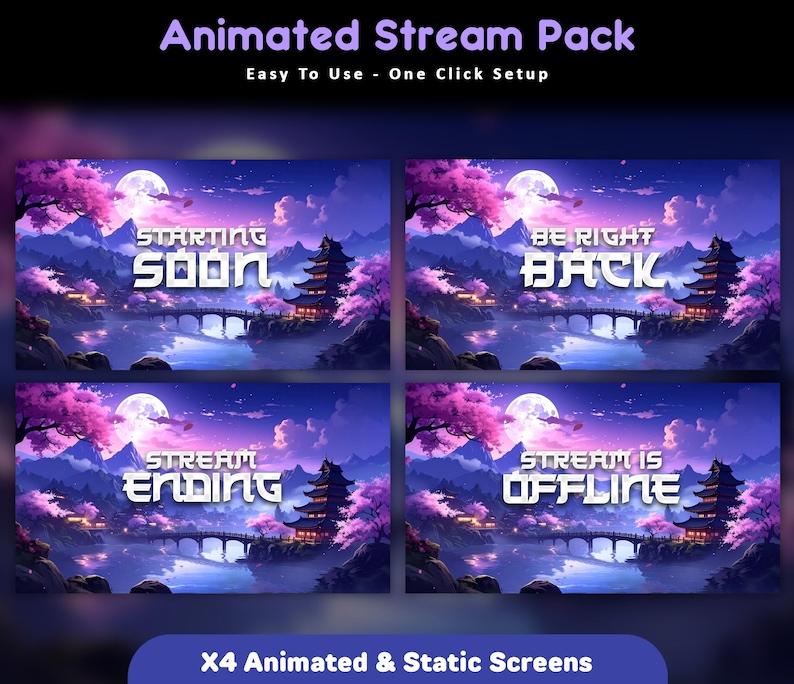 Samurai Moon Animated Stream Package: for Twitch Overlay, Youtube, Kick ...