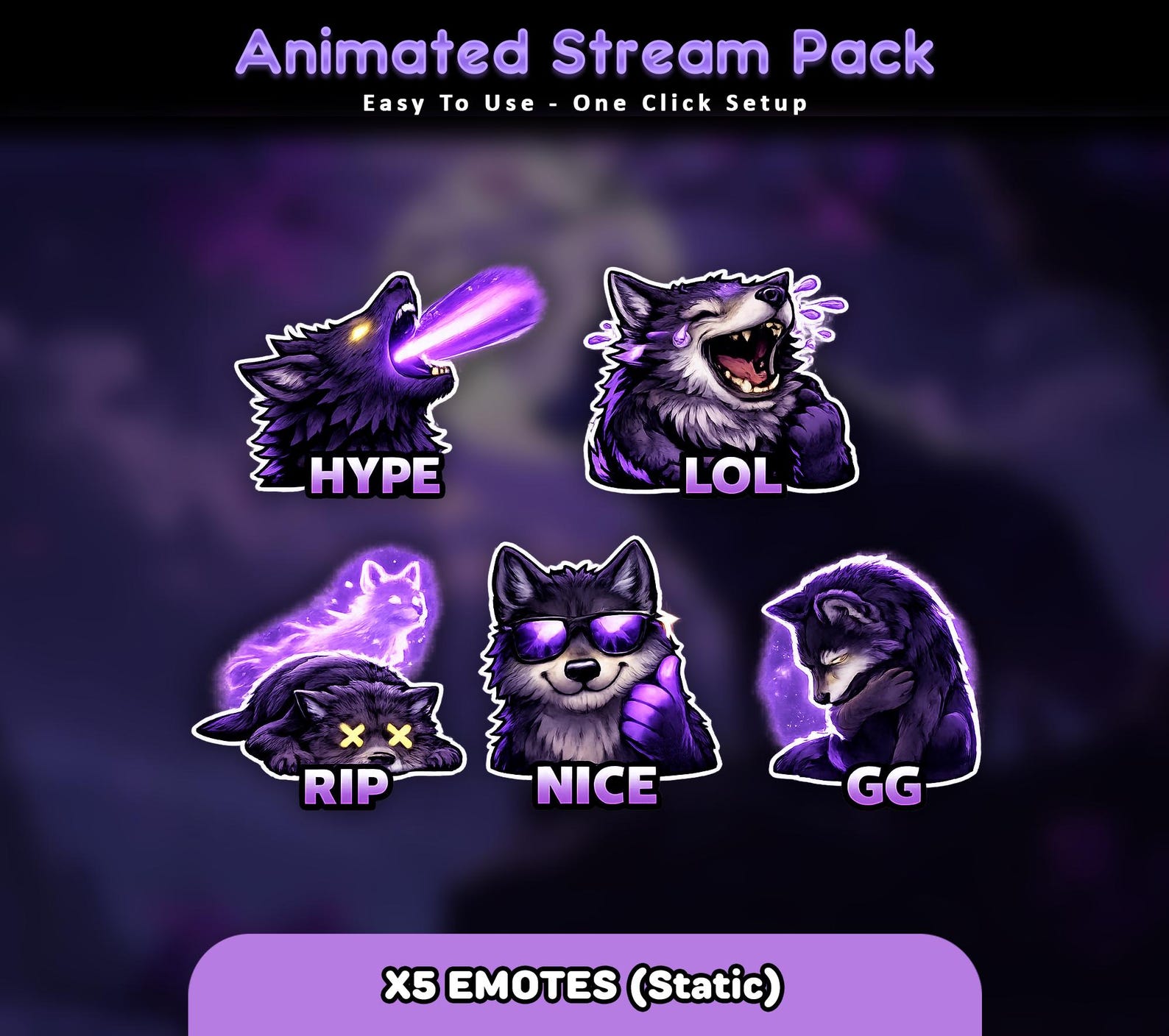 Midnight Wolf Animated Stream Package: for Twitch Overlay, Youtube ...