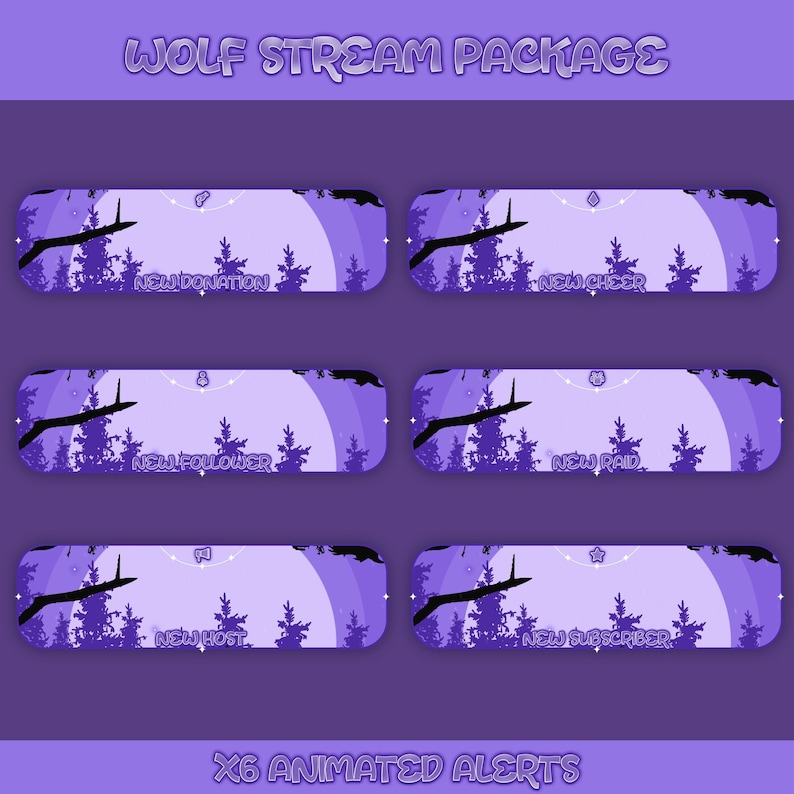 Moonlight Wolf Animated Stream Package : for Twitch Overlay, Youtube, Kick, Facecam, Alerts ...