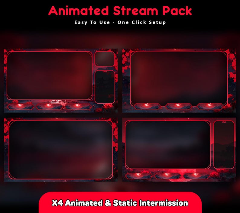 Red Moon Samurai Animated Stream Package: for Twitch Overlay, Youtube ...