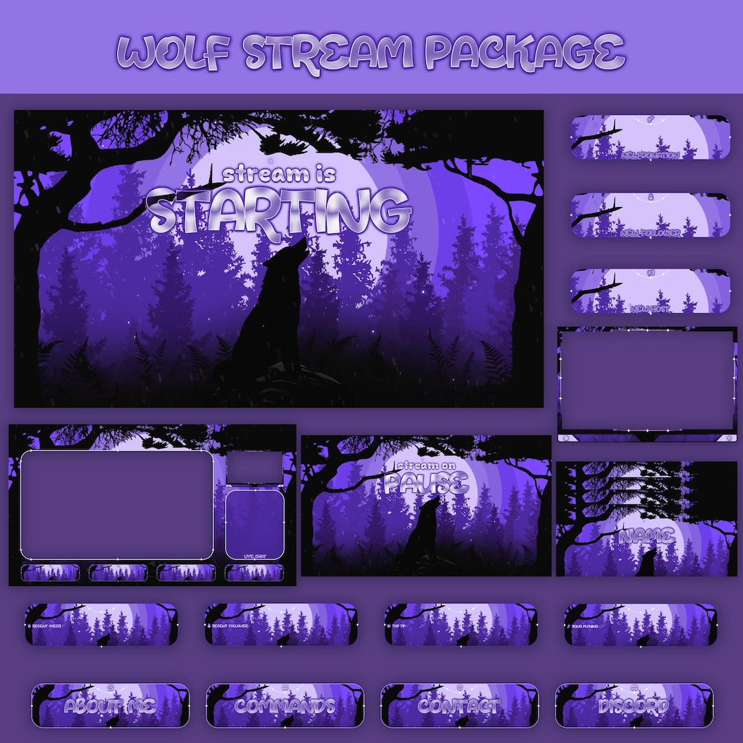 Moonlight Wolf Animated Stream Package : for Twitch Overlay, Youtube ...