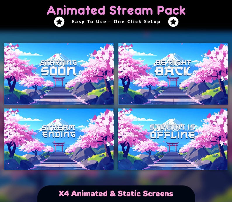 Blooming Sakura Animated Stream Package: for Twitch Overlay, Youtube ...