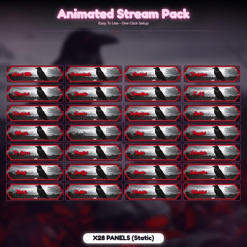 Dark Gothic Raven Animated Stream Package: for Twitch Overlay, Youtube ...