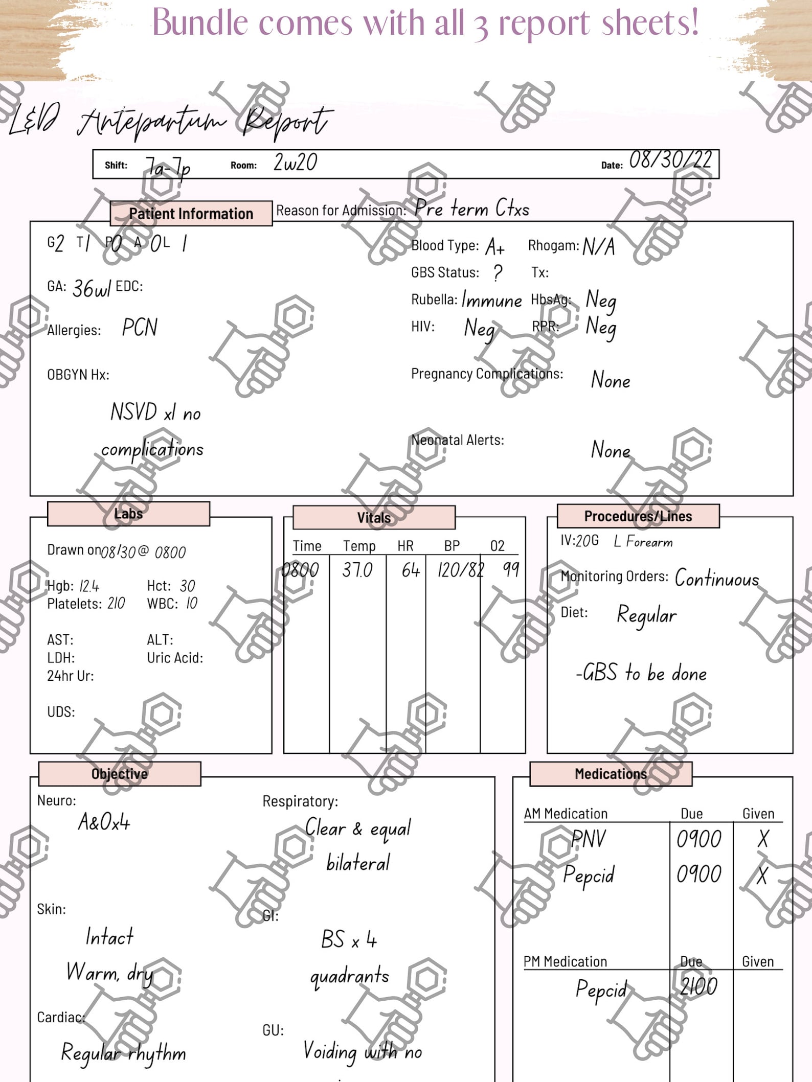 Report Sheet Bundle: Antepartum, Intrapartum, and Postpartum / Digital ...
