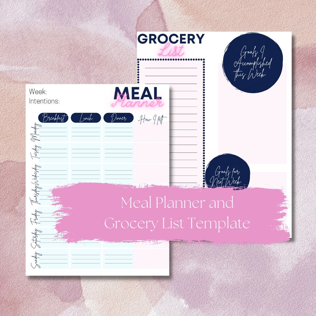 Meal Planner and Grocery List Digital Template - Etsy