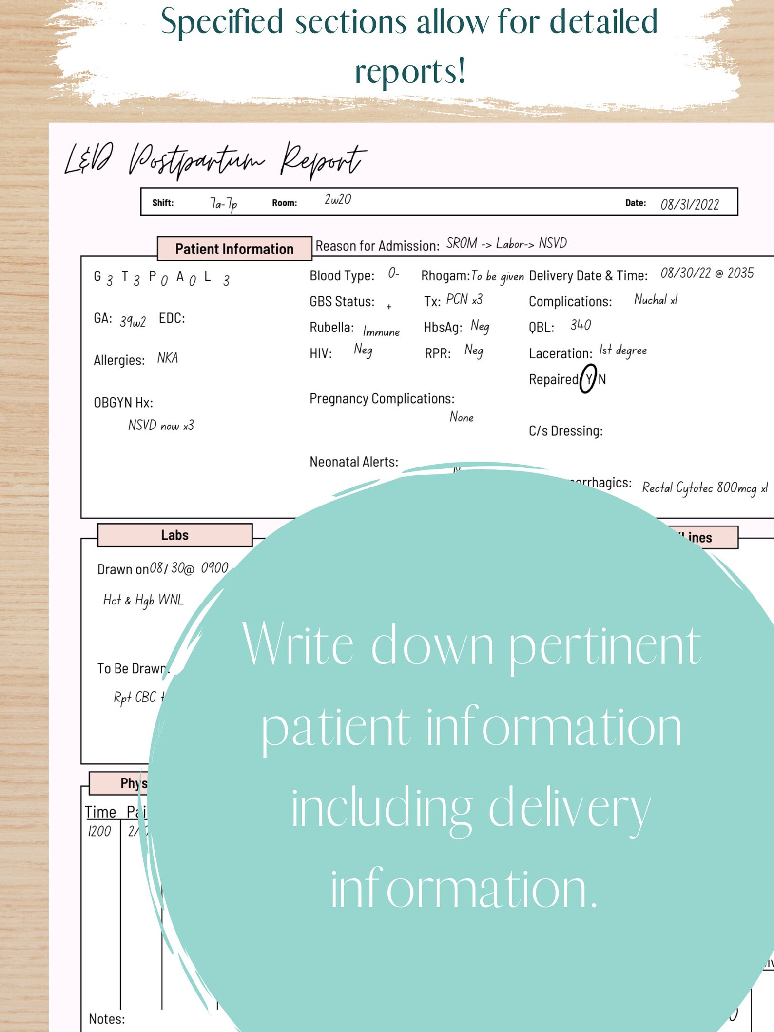 Postpartum Report Sheet / Digital Download - Etsy