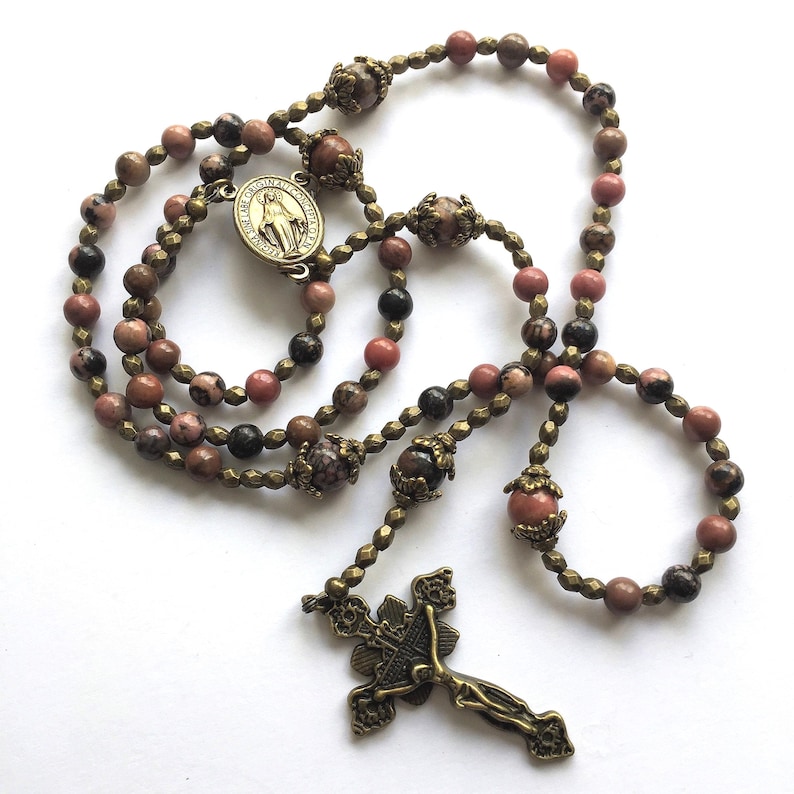Rhodonite Stone Rosary Beads, Vintage Style Catholic Gift - Etsy