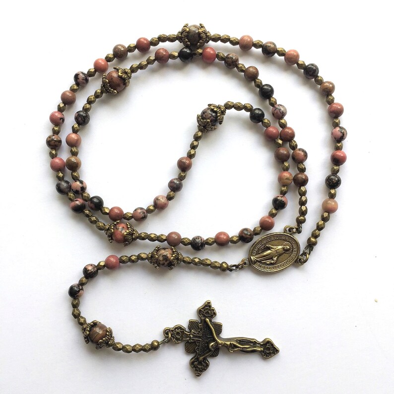Rhodonite Stone Rosary Beads, Vintage Style Catholic Gift - Etsy