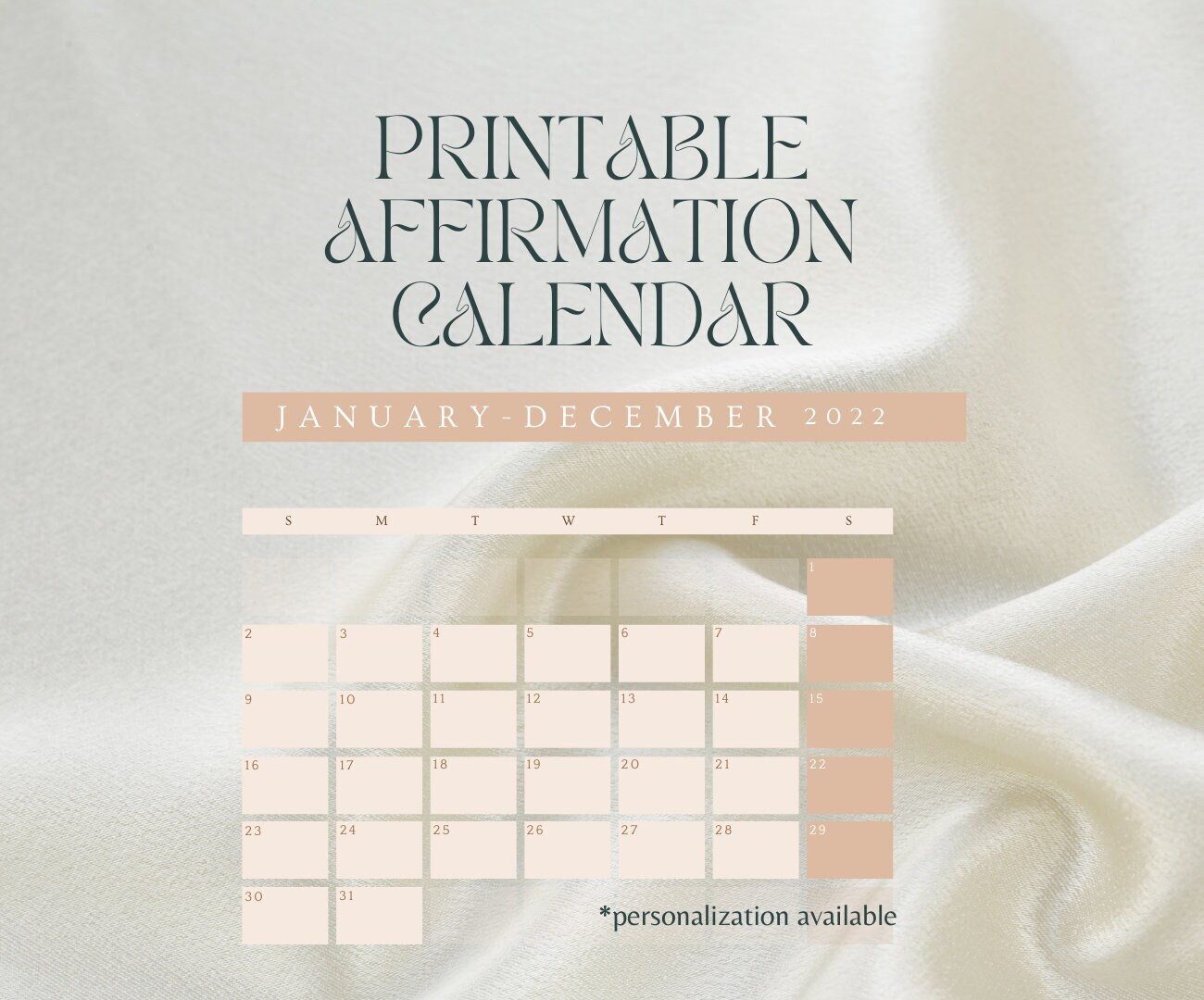 NEW 2022 Printable Affirmation Calendar Positive Affirmations Digital ...