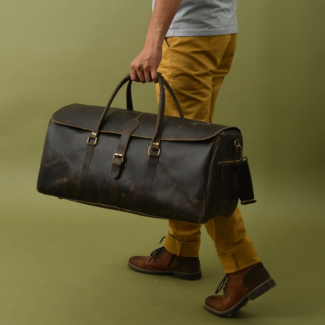 Personalized Leather Duffle Bag: Engraved Weekender Travel Holdall - Etsy