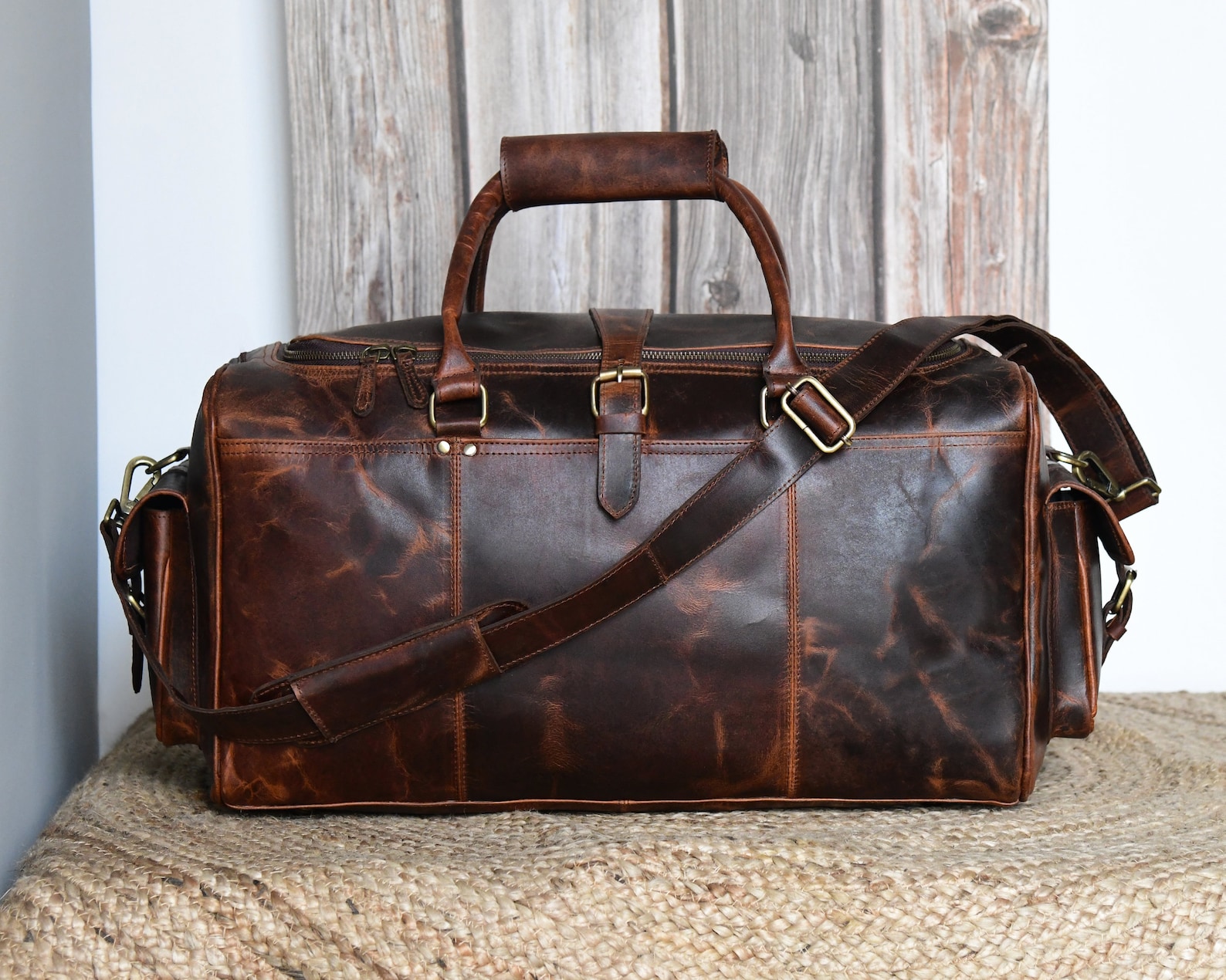 Engraved Leather Duffle Bag: Handmade Full Grain Weekender Travel ...