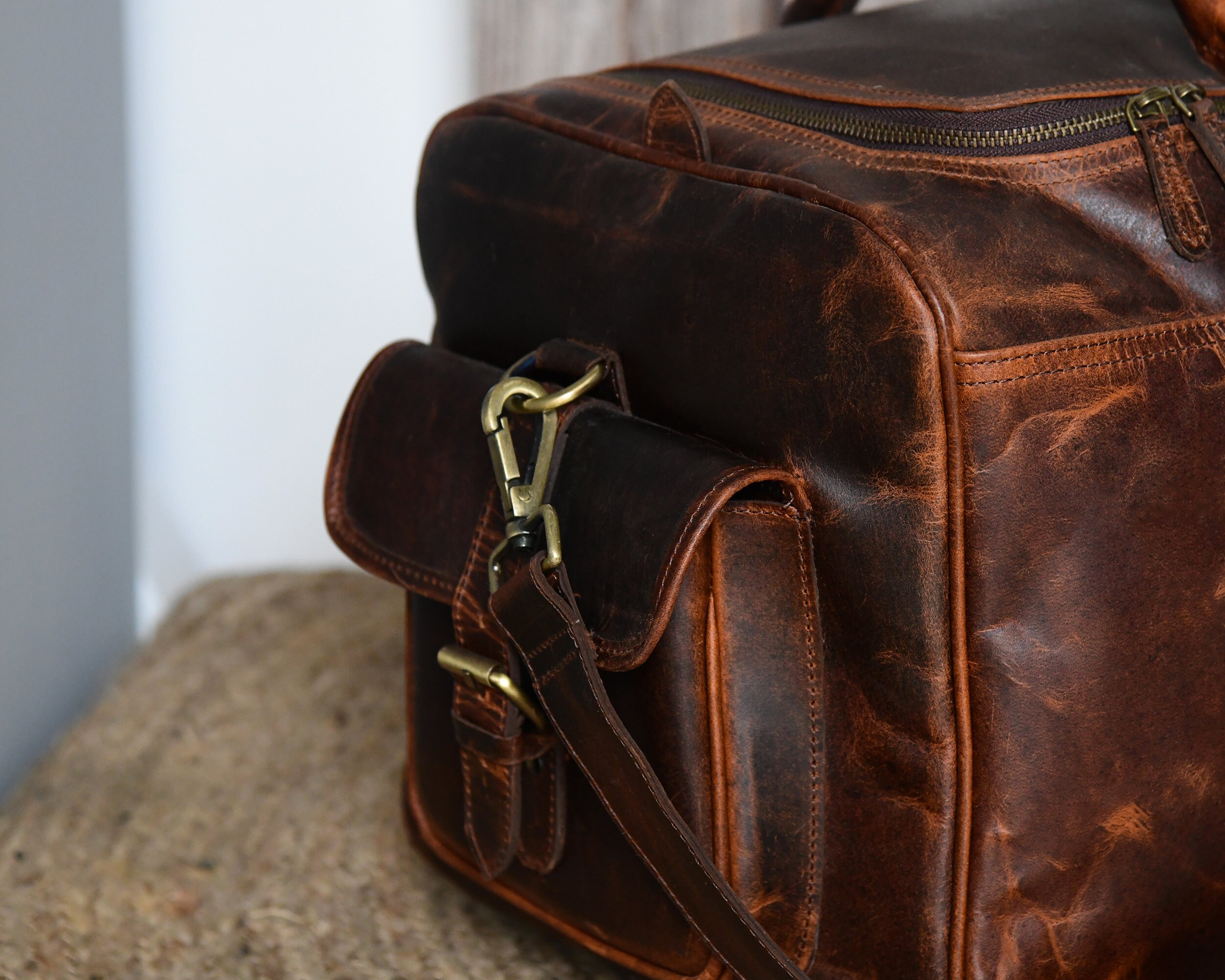 Engraved Leather Duffle Bag: Handmade Full Grain Weekender Travel ...