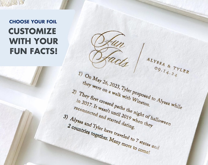 Fun Fact Cocktail Napkin Personalized Couple Wedding Shower Decorations ...