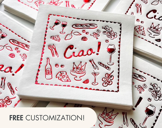 Italian Party Foil Napkin Hand Drawn Whimsical Wedding Napkin Dinner ...