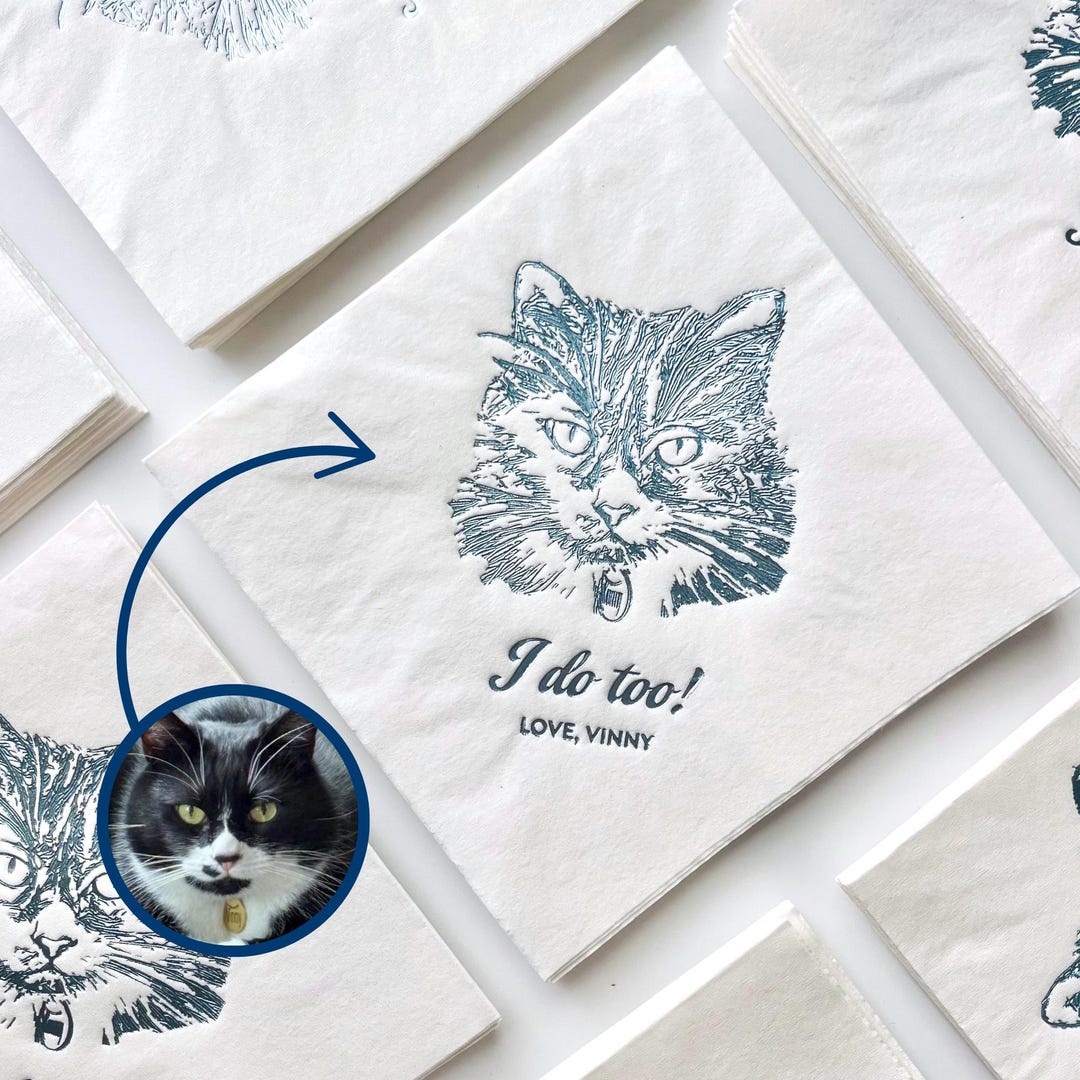 Personalized Cat Napkins for Wedding Pet Sketch From Photo for Cocktail ...