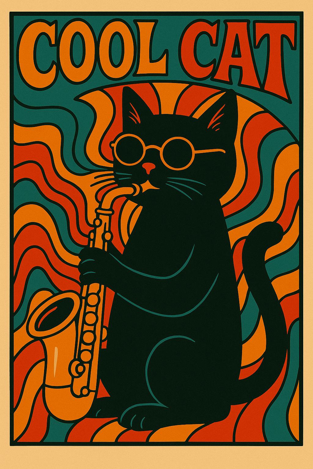 Cool Cat Retro Wall Art | Psychedelic Cat Print | Digital Download ...