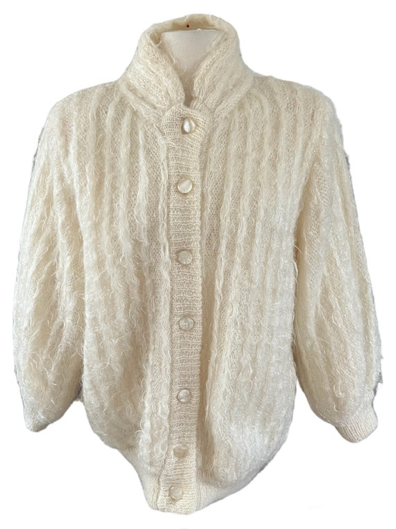 Vintage Imported Ivory Mohair Sweater Jacket - Gem