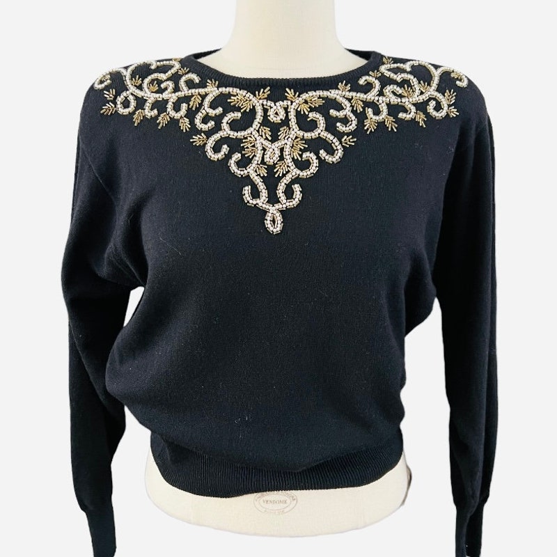 Black Beaded Sweater - Etsy