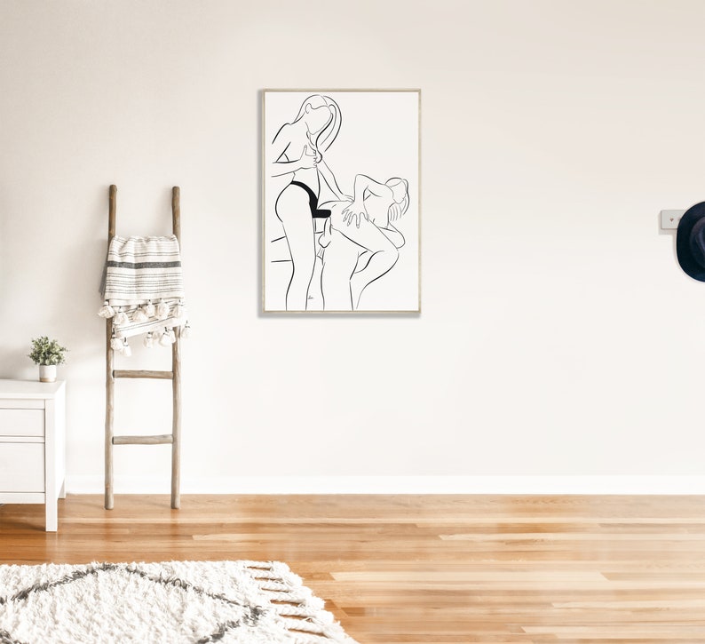 Erotic Line Art Threesome Strap On Sex Line Drawing Etsy