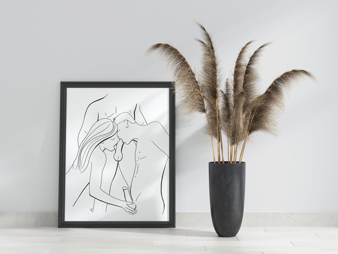 Erotic Line Art Threesome Line Drawing Mmf Blowjob Etsy