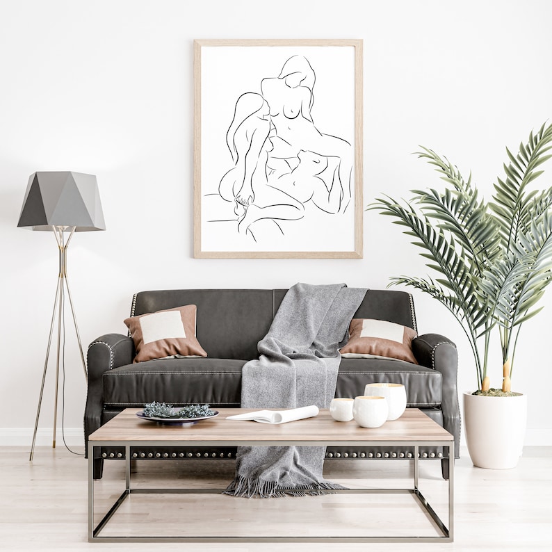 Erotic Line Art Threesome Sex Line Drawing Printable Wall Etsy Australia