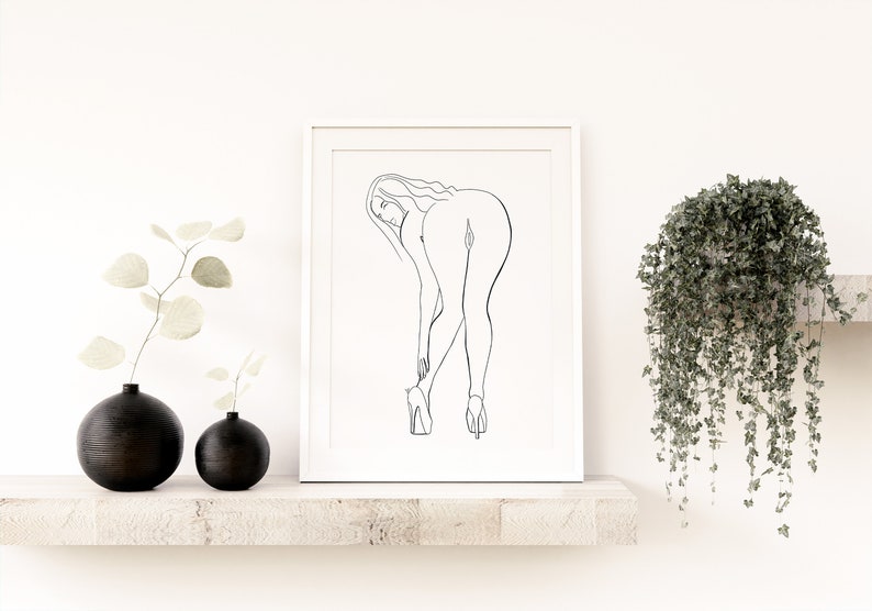 Erotic Line Art Sexy Woman Peekaboo Naked Line Drawing Etsy