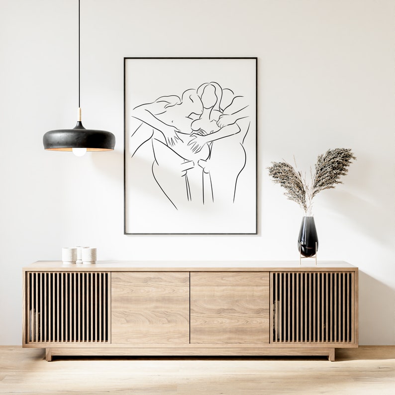 Erotic Line Sex Art Threesome Line Drawing Printable Wall Etsy