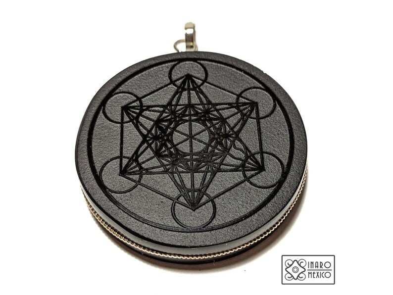 Engraved Black Obsidian Metatron's Cube Pendant, Sacred Geometry ...