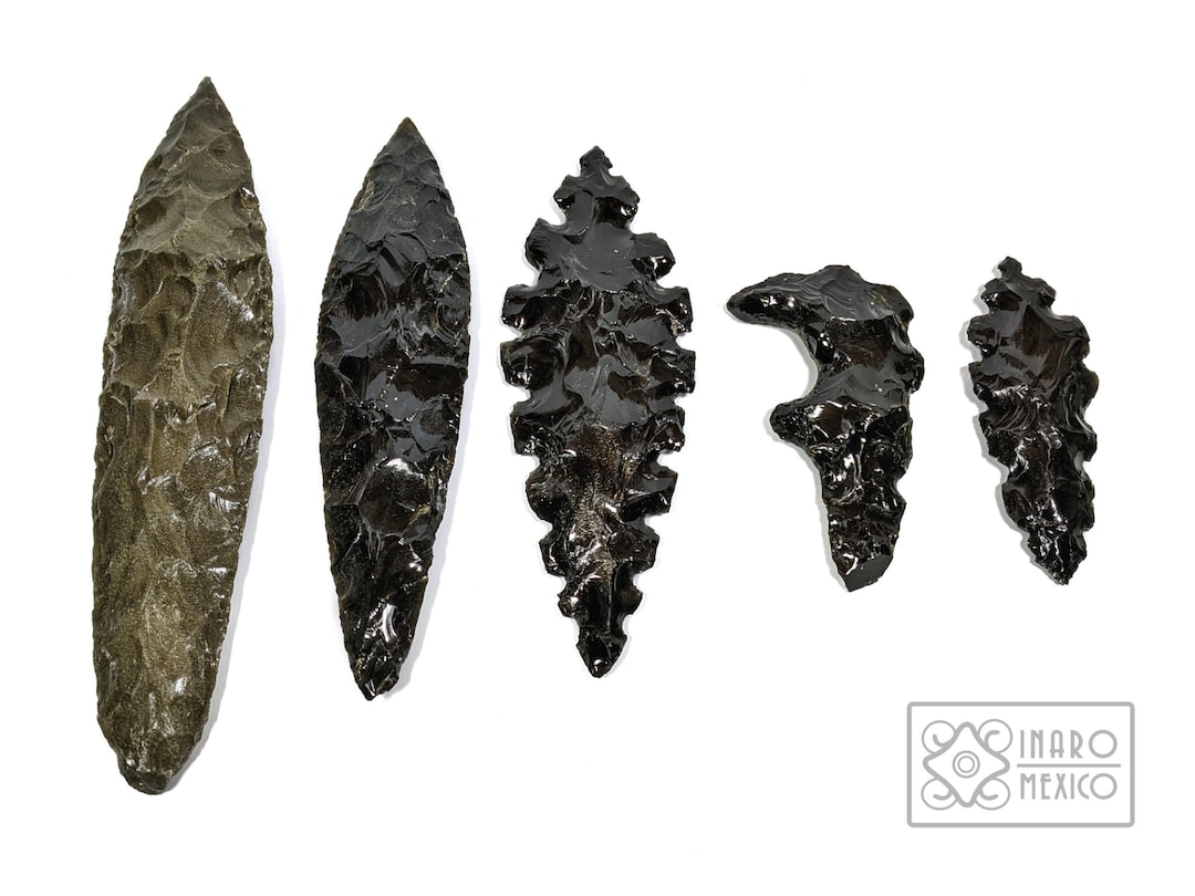 Set of 5 Black and Golden Obsidian Knives, Hand Carved With Traditional ...