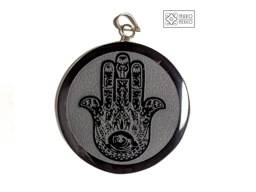 Hamsa, Pendant, Medallion Engraved in Natural Black Obsidian, 2 ...