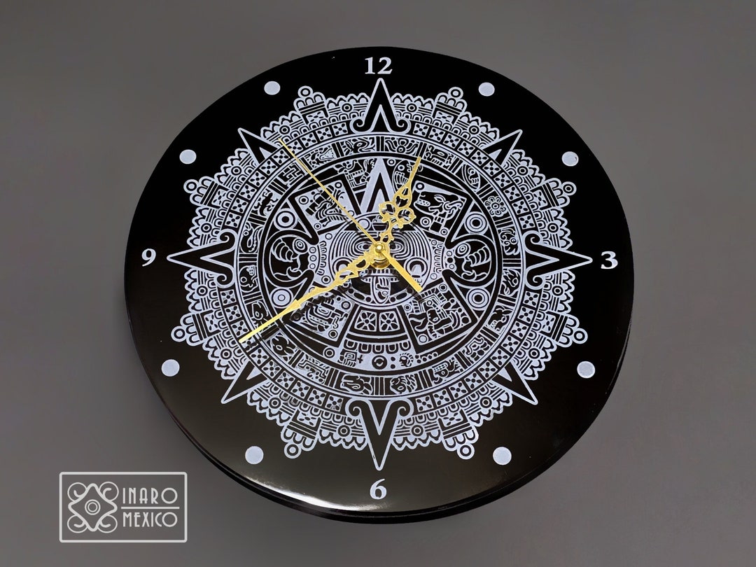 Elegante reloj de pared de obsidiana, calendario azteca, reloj de ...