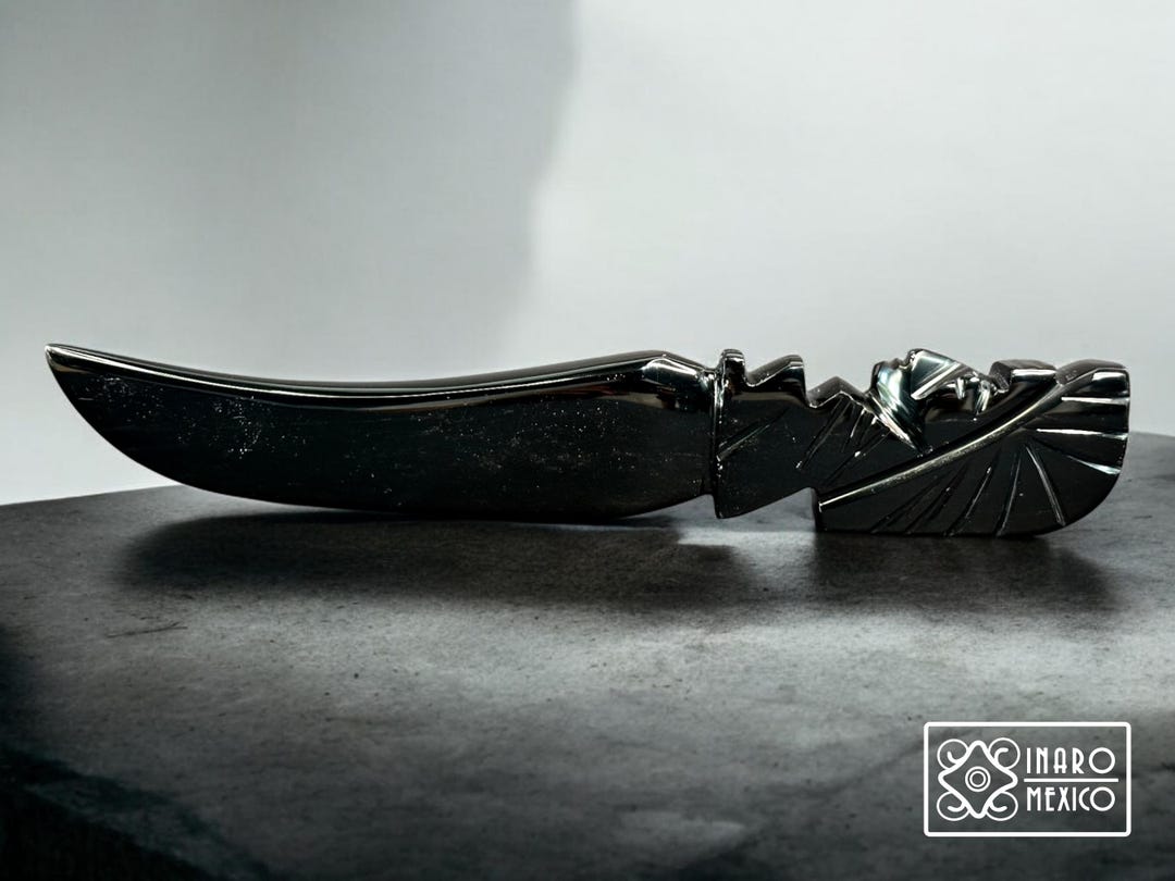 Obsidian Dagger, Mayan Knife, Aztec Warrior in Meditation Position, 10 ...