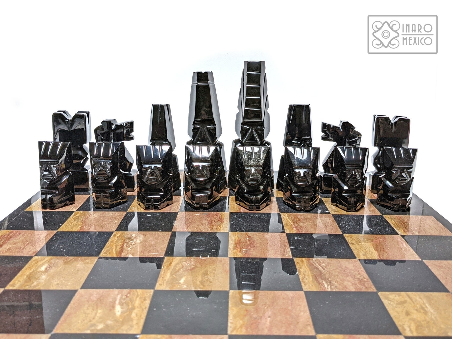 Obsidian Handcarved Chess Pieces & Onyx Board Set Handmade | Etsy