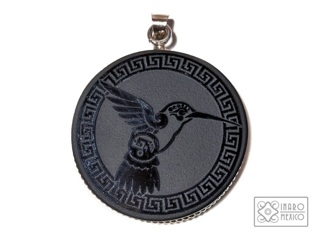Engraved Black Obsidian Hummingbird Pendant, Animal Spirit Amulet, 2 ...