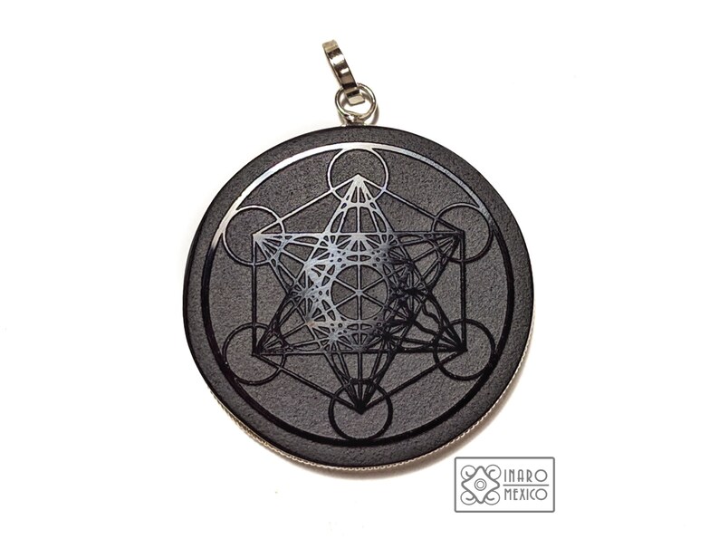 Engraved Black Obsidian Metatron's Cube Pendant, Sacred Geometry ...