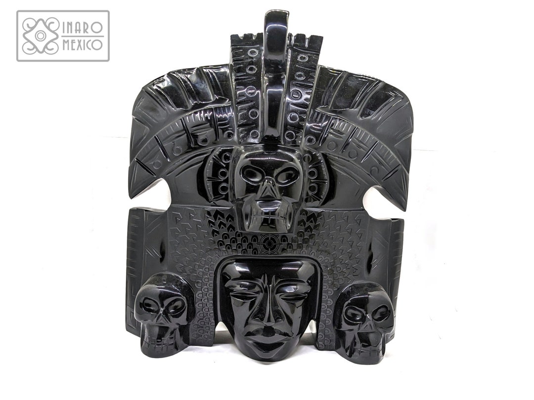 Mictlan Mask the Lord of Underworld Mask, Engraved Obsidian Hand-made ...
