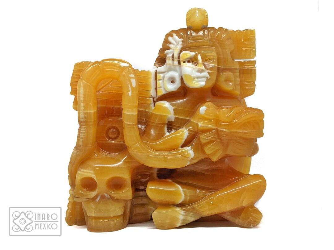 Guardians of the Serpent. Hand-carved Maya Sculpture in Calcite. Jaguar ...
