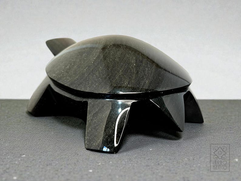Golden Obsidian Turtle Sculpture | Hand Carved Minimalist Art | Iridescent Obsidian Decor, 6.3 ...