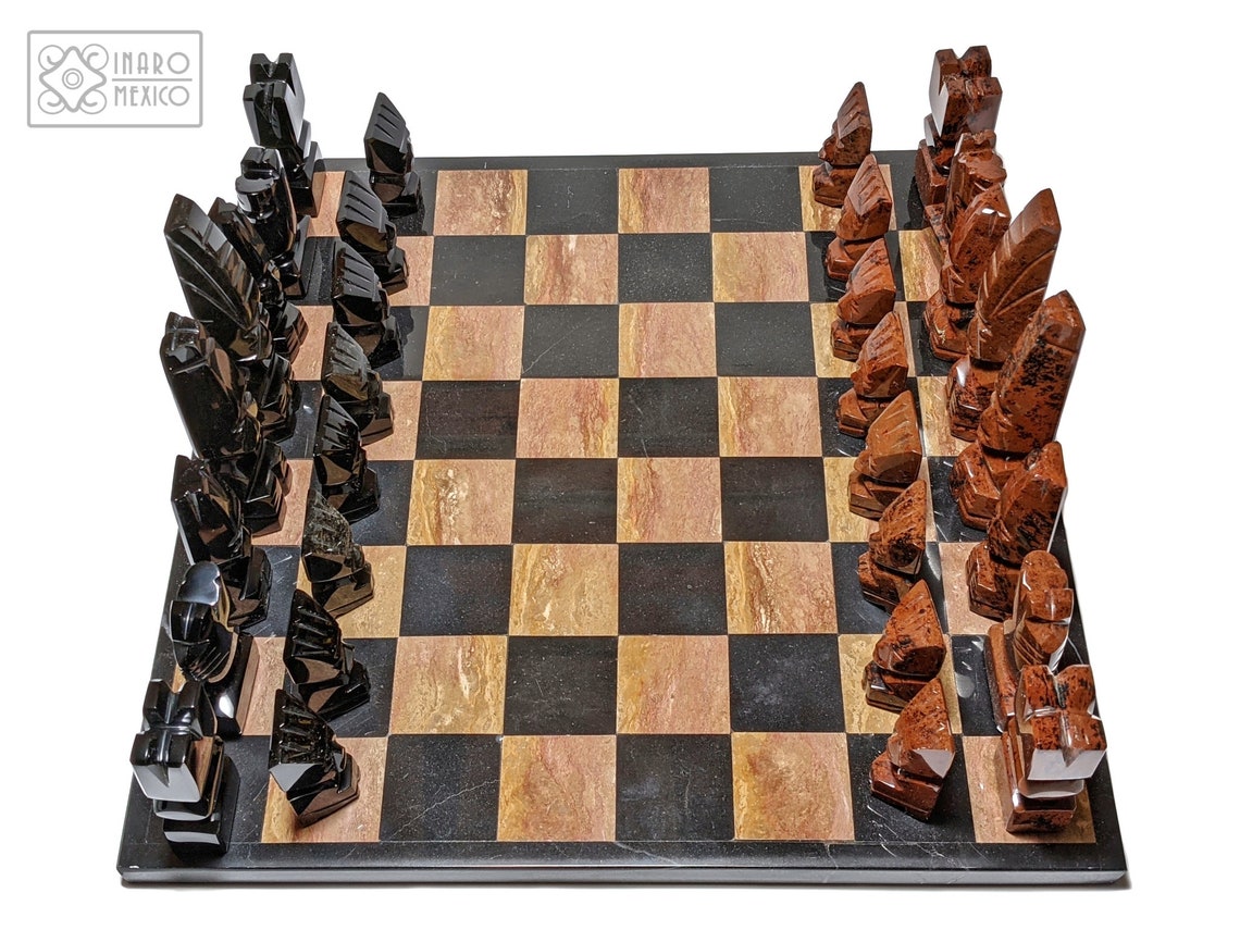 Obsidian Handcarved Chess Pieces & Onyx Board Set Handmade | Etsy