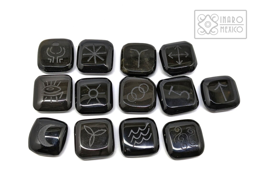 Black Obsidian Witch Runes, Wicca Divination Set, 13 Pc - Etsy