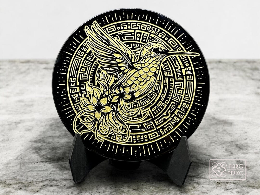 Hummingbird Mirror, Based on Aztec Symbol, Engraved in Black Obsidian ...