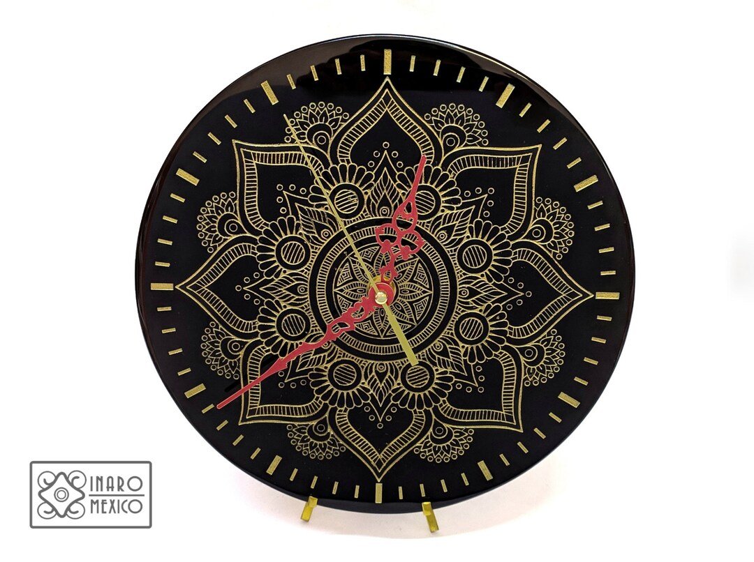 Black Obsidian Wall Clock, With a Mandala Design Engraved - Etsy